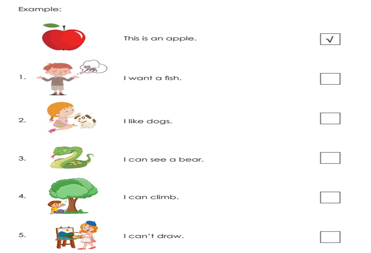 Look and read. Put a tick （√） or a cross （ × ） in the box._百度教育