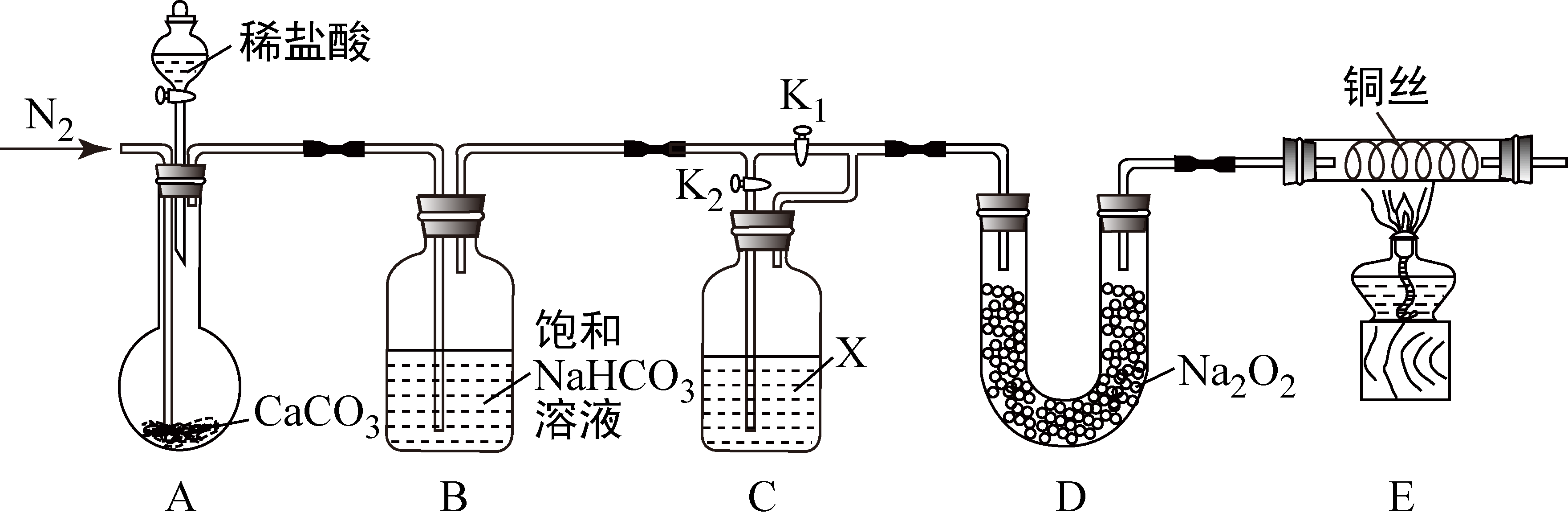 某化学兴趣小组为了探究“干燥的 CO2 不能与 Na2O2 反应”而“潮湿的 CO2 能与 Na2O2 反应”，设计了如下装置进行实验(夹持 ...