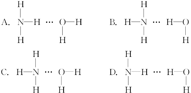 氨气溶于水中,大部分NH3与H2O以氢键(用“…”表示)结合形成NH3·H2O分子。根据氨水的性质可推知NH3·H2O的结构式为 ( )。_百度教育